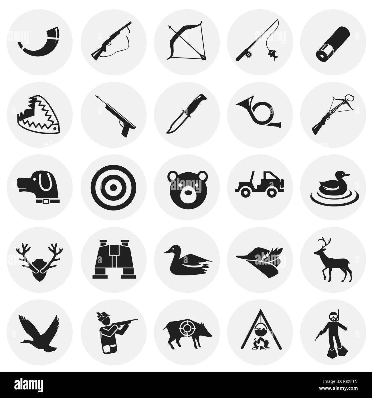 Hunting icon set on circles background for graphic and web design ...