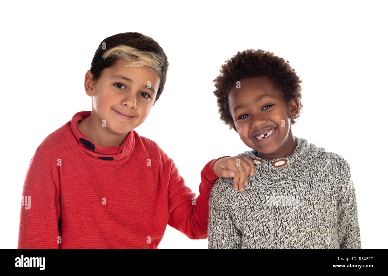 Two happy brothers isolated on a white background Stock Photo - Alamy