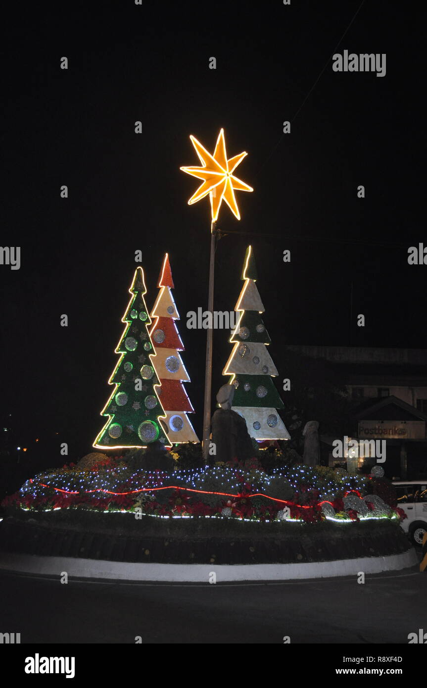 Baguio City December 2018, Xmas trees are displayed in the street and ...