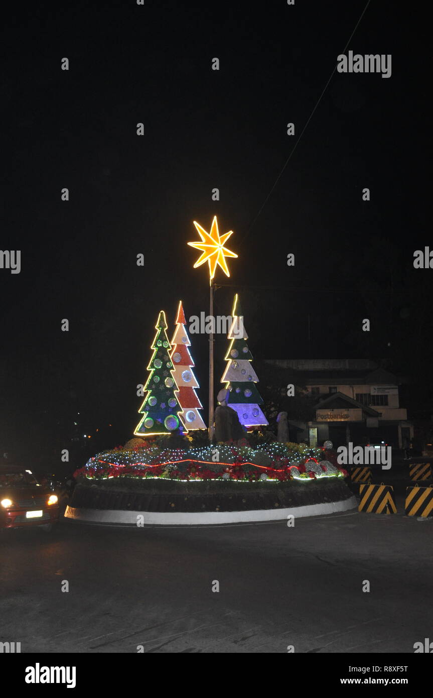 Baguio City December 2018, Xmas trees are displayed in the street and ...