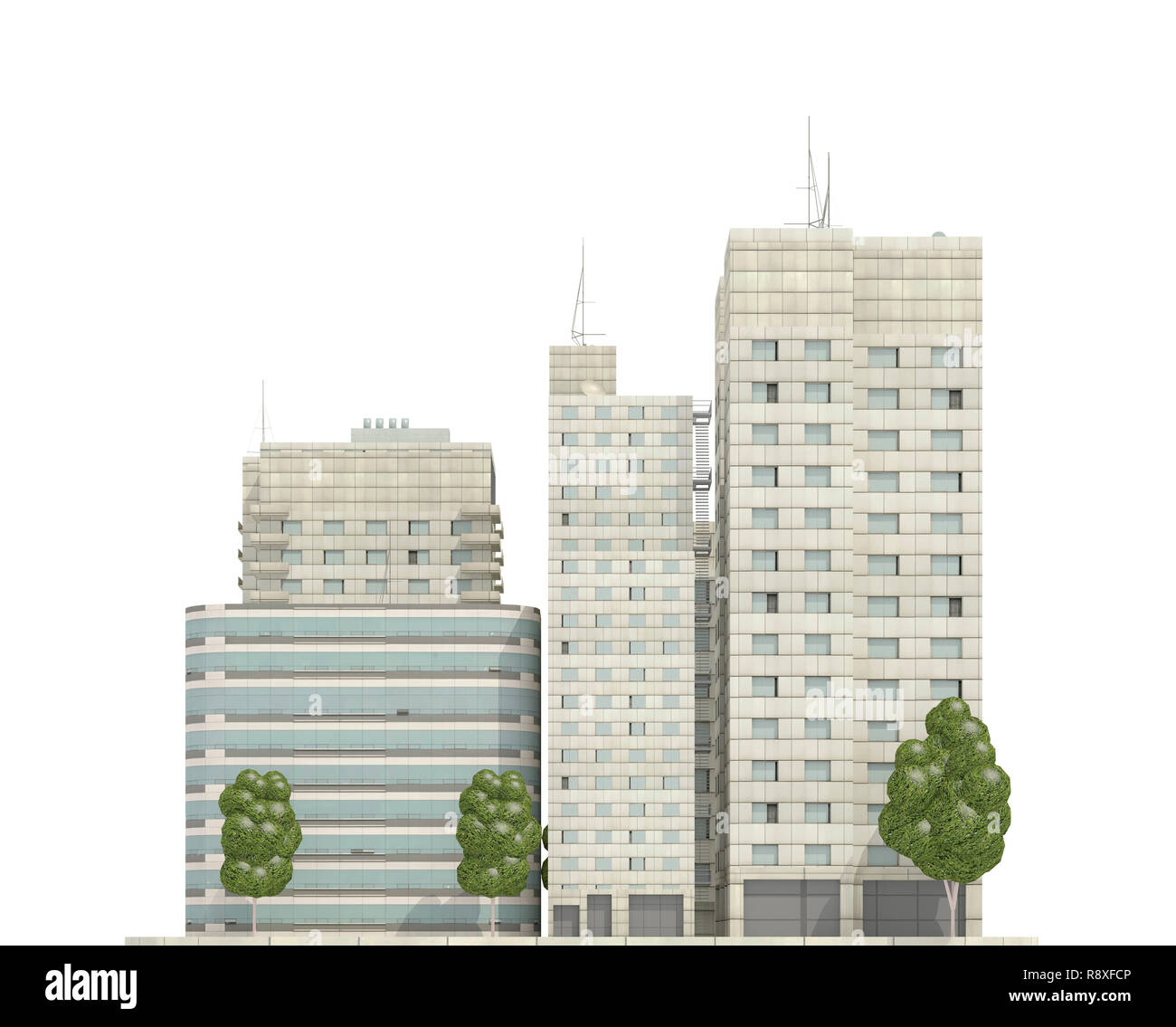 3D illustration modern buildings isolated on white background Stock ...