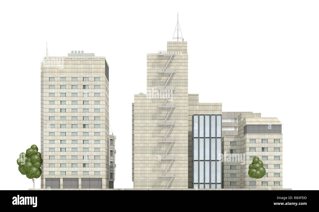 3D illustration modern buildings isolated on white background Stock ...