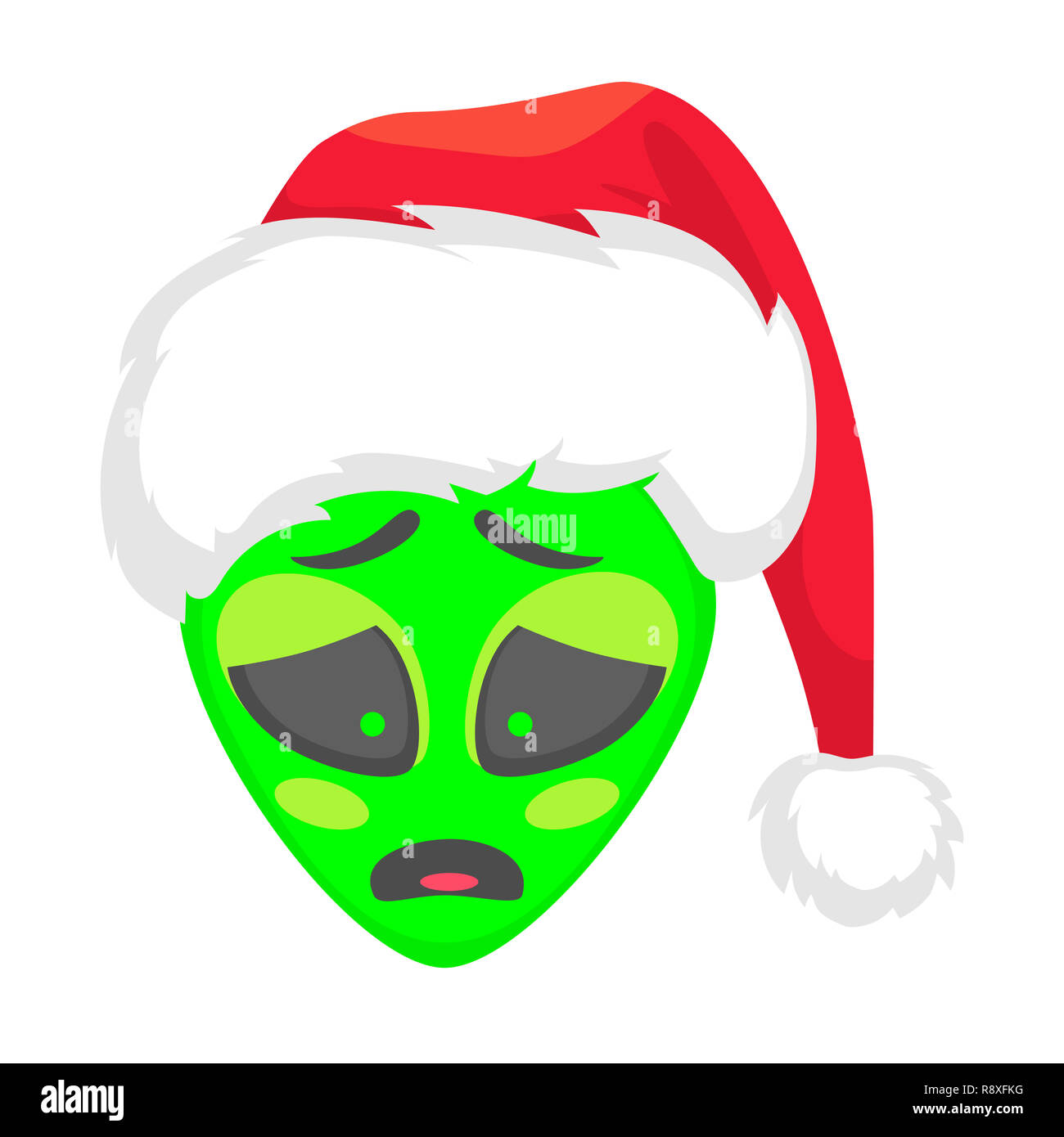 Alien face emoji. Alien green head in santa hat - Sad. Humanoid ...