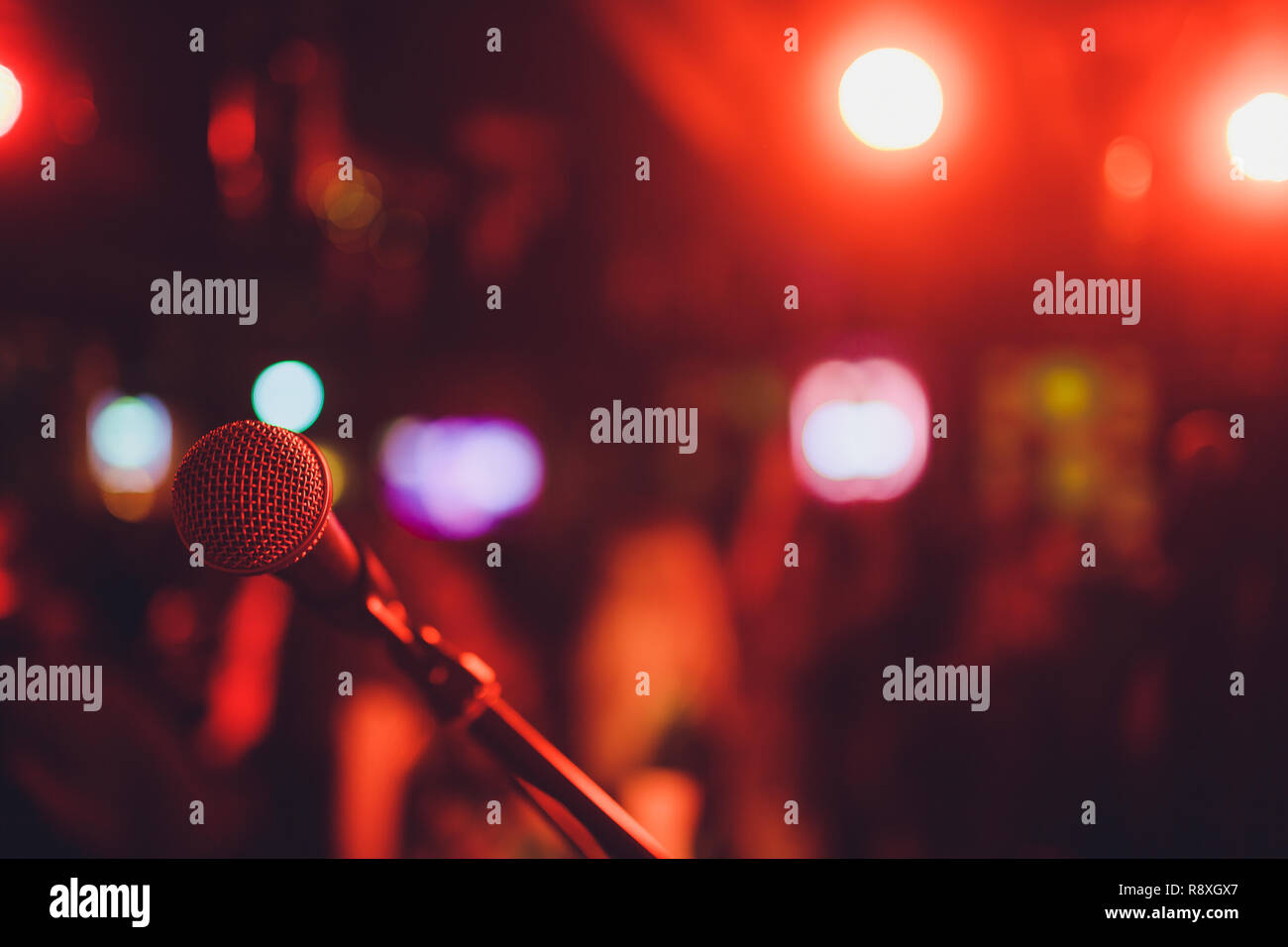 Close up of microphone in concert hall or conference room Stock Photo ...
