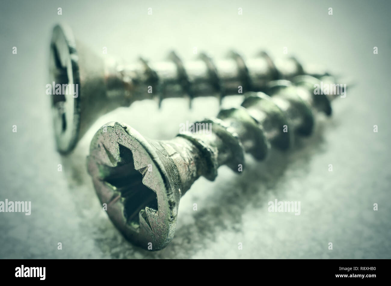 two metal screws macro closeup Stock Photo - Alamy