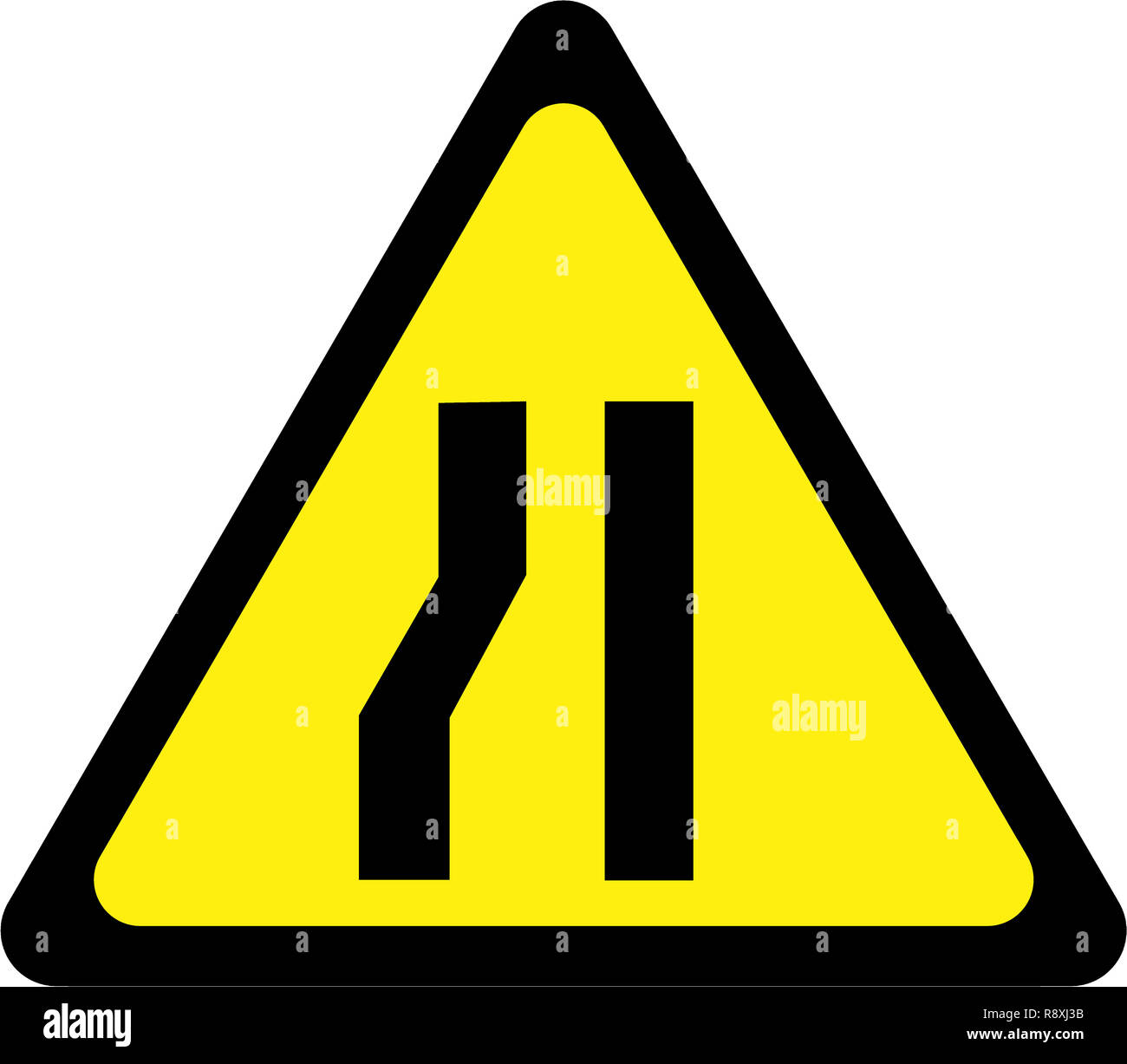 Warning sign with narrow road on left symbol Stock Photo - Alamy