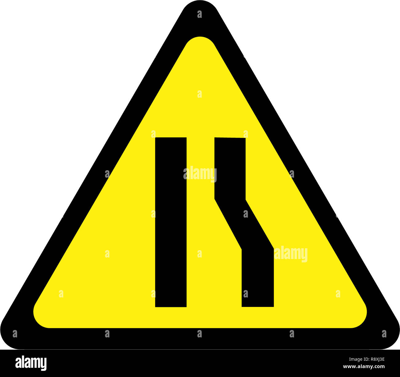 Warning sign with narrow road on right symbol Stock Photo - Alamy