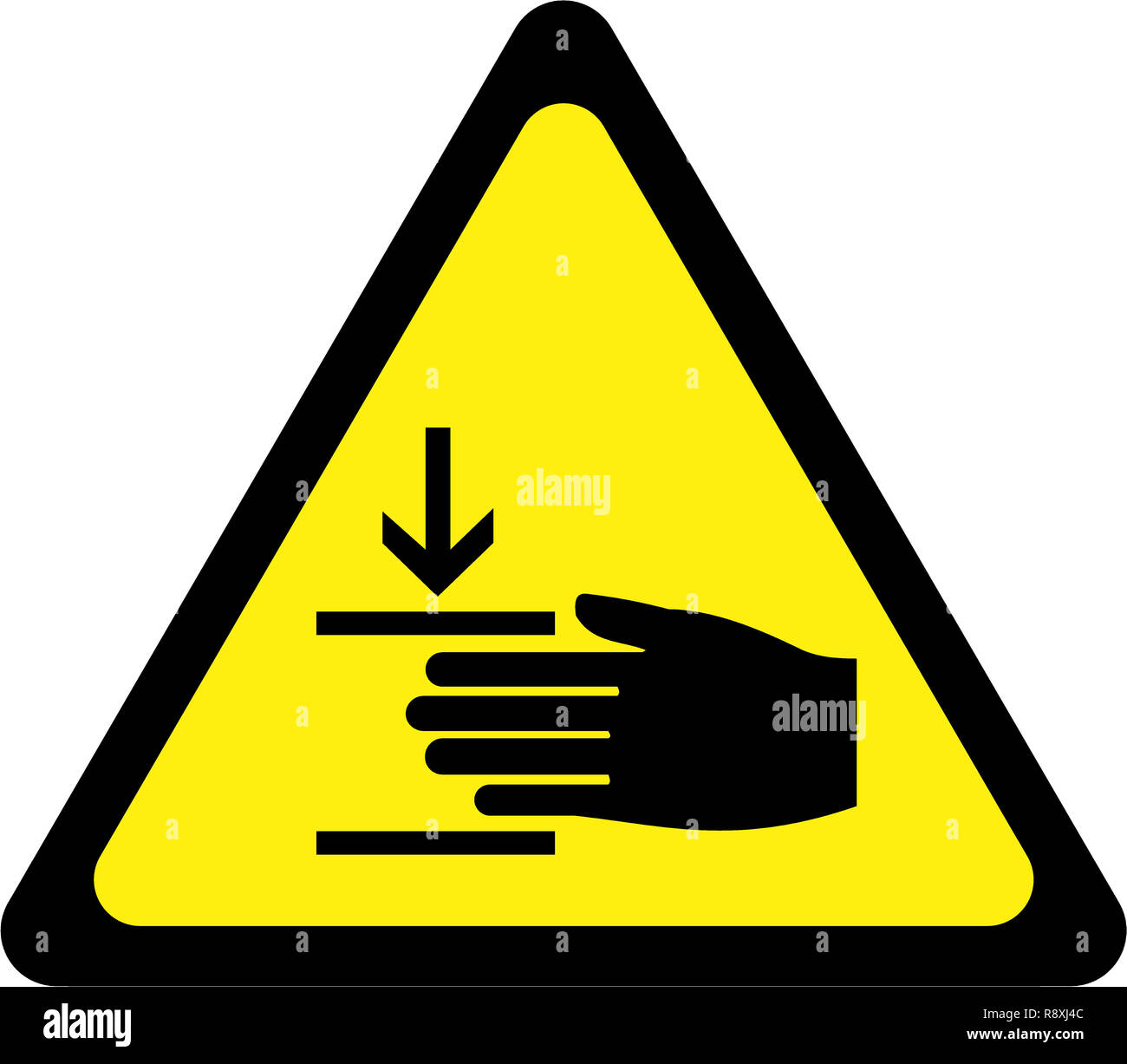 Warning sign with press machine symbol Stock Photo - Alamy
