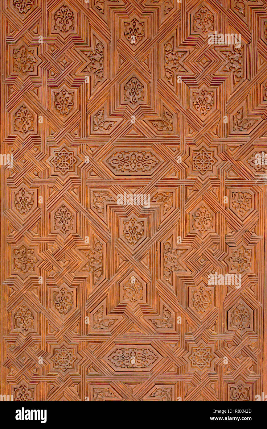 Decorative patterns carved in wood, detail of Nasrid Palace , Alhambra ...