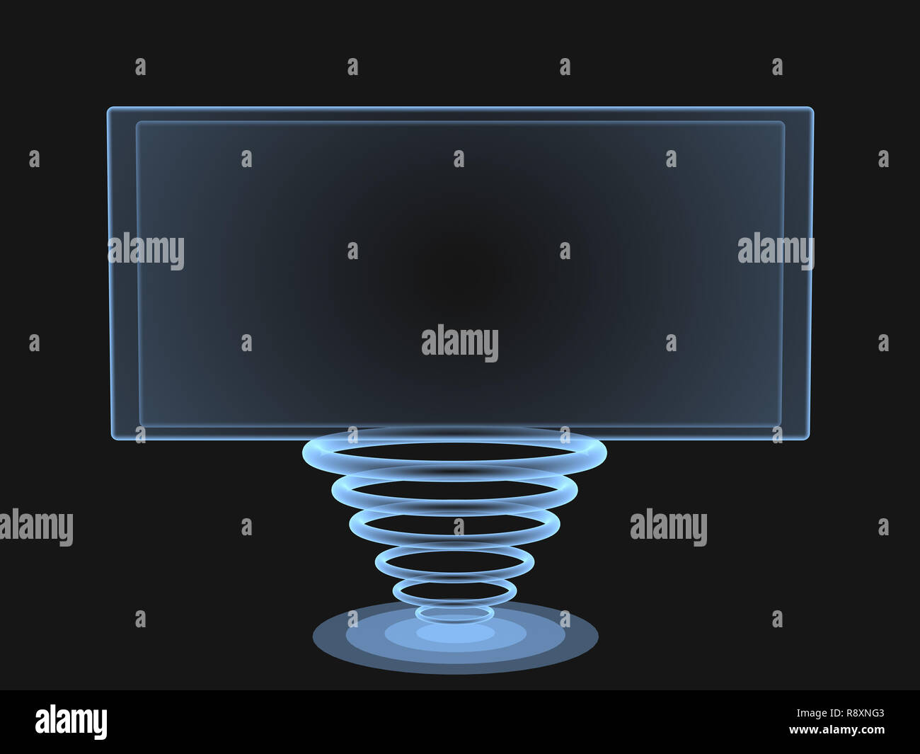 3d digital transparent screen with a support from rings. Objects over ...