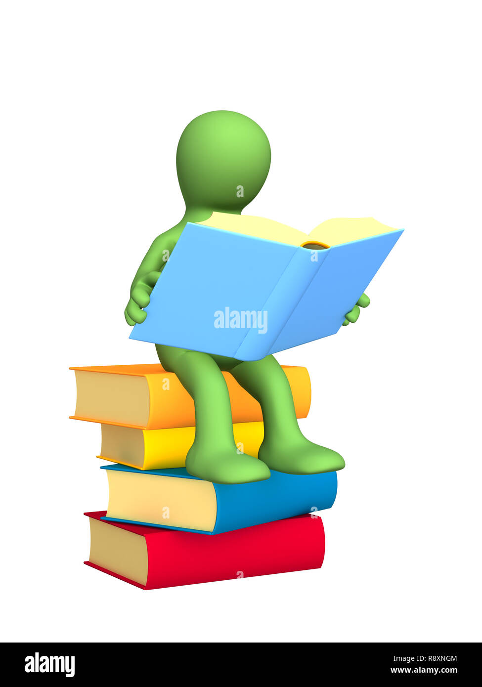 Reading the book 3d puppet, sitting on a pile of books. Objects over ...