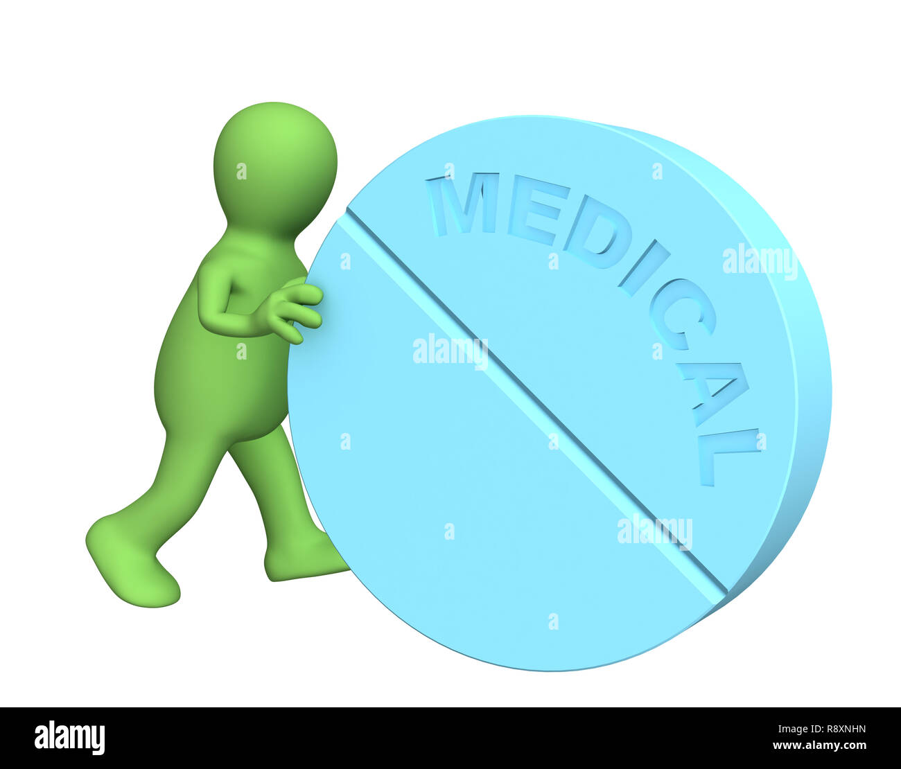 3d person - puppet, rolling the big tablet. Objects over white Stock ...