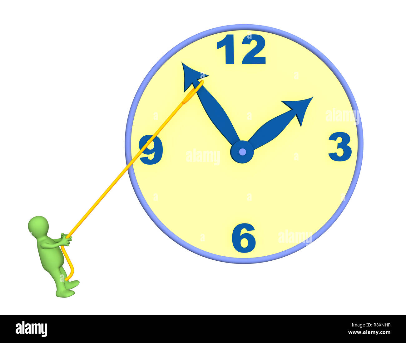 3d person - puppet, trying to stop time. Objects over white Stock Photo ...