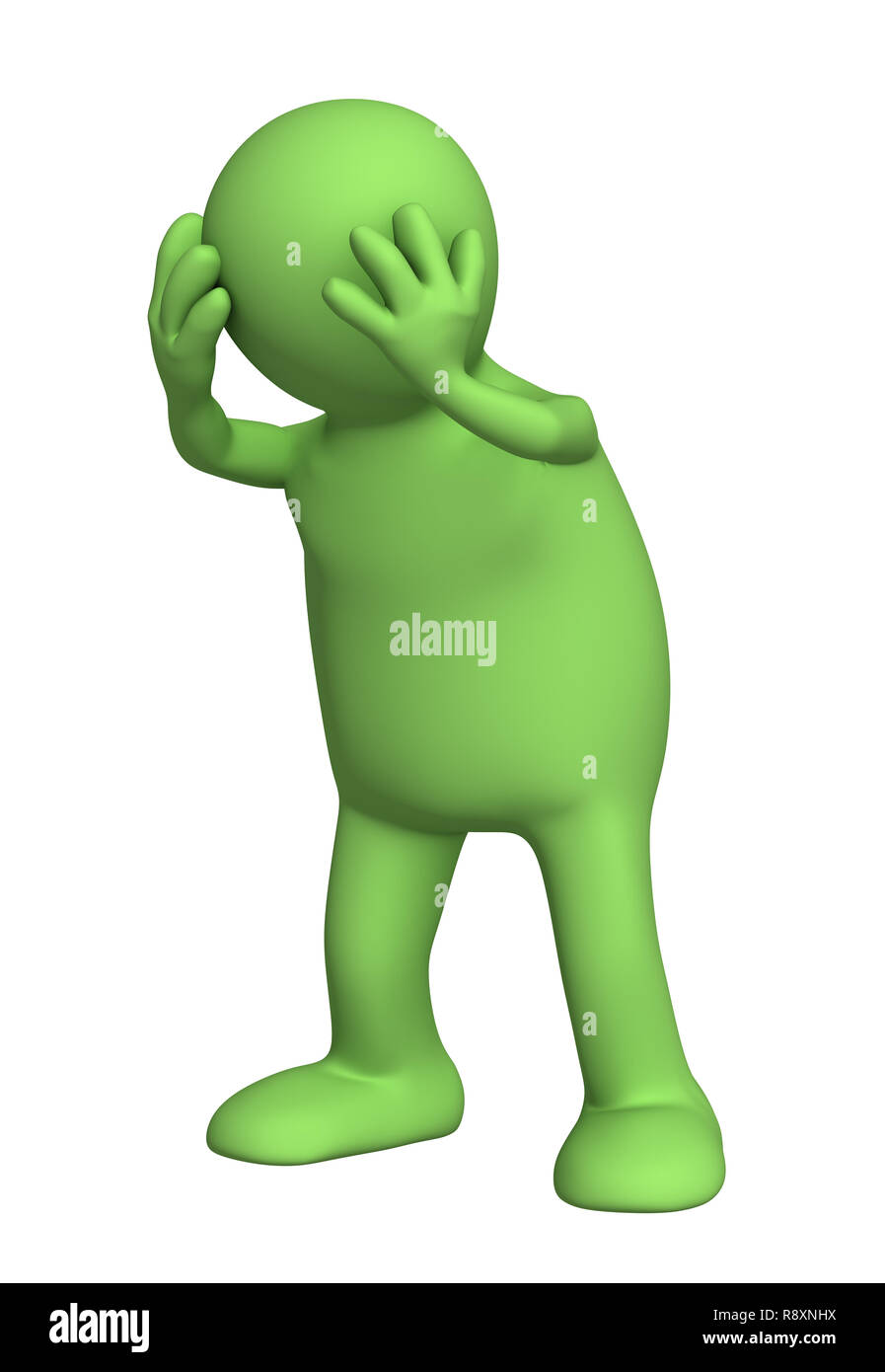 Upset 3d puppet, keeping for a head. Objects over white Stock Photo - Alamy