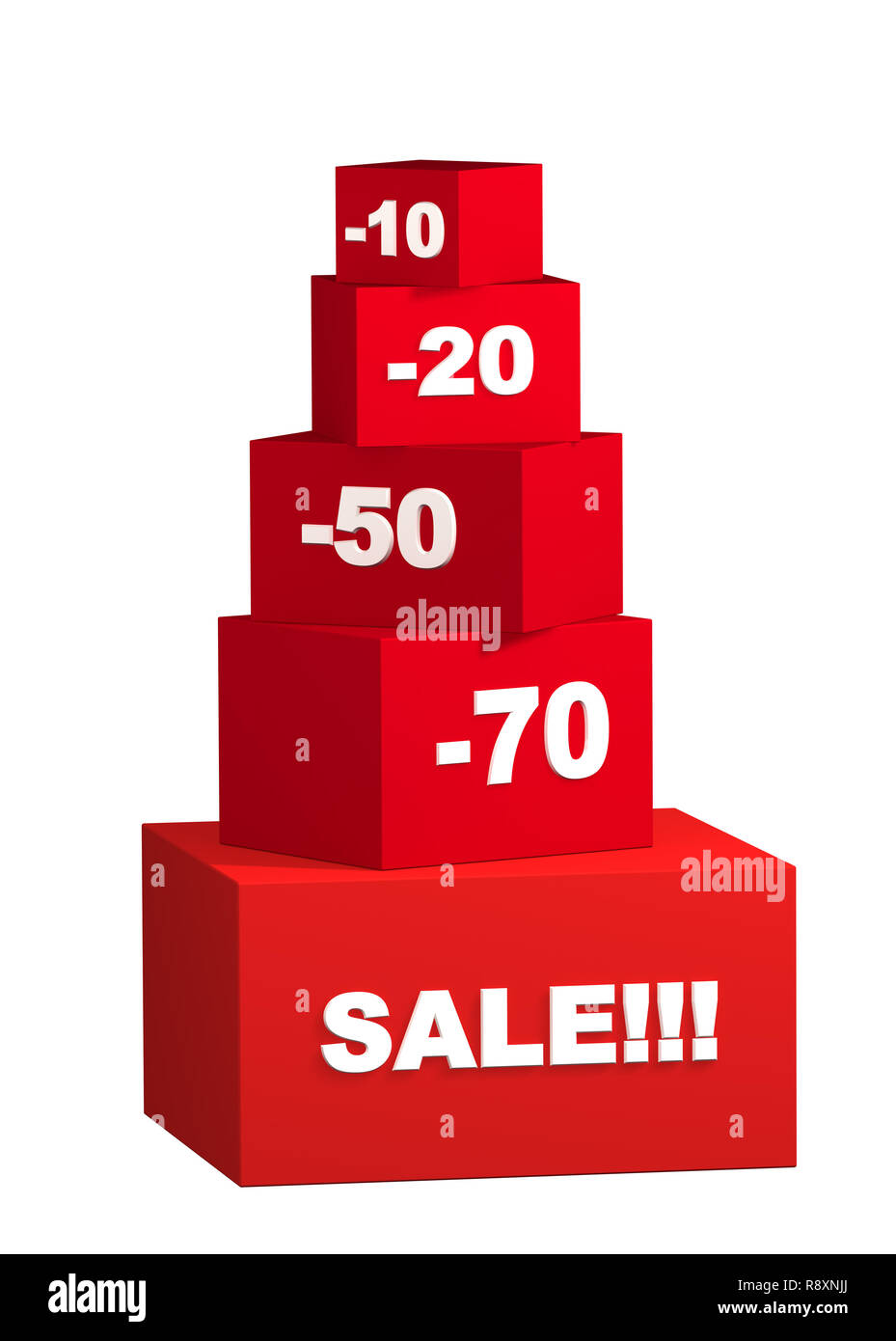 Sale - boxes with the goods for reduced prices. Objects over white ...