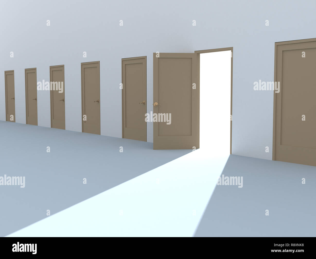 Open door in a row of the closed doors Stock Photo - Alamy