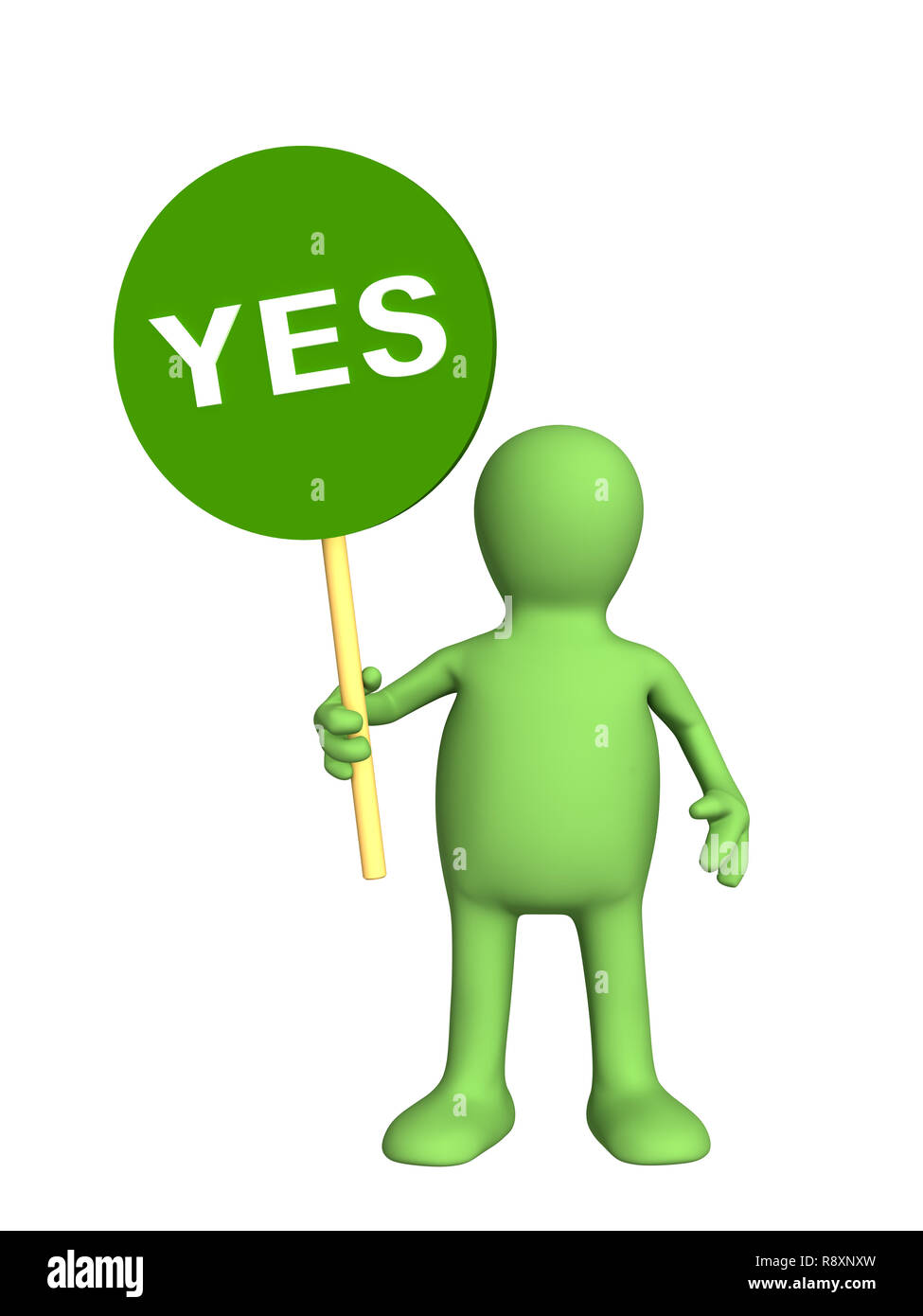 3d person - puppet, holding in a hand sign yes. Objects over white ...