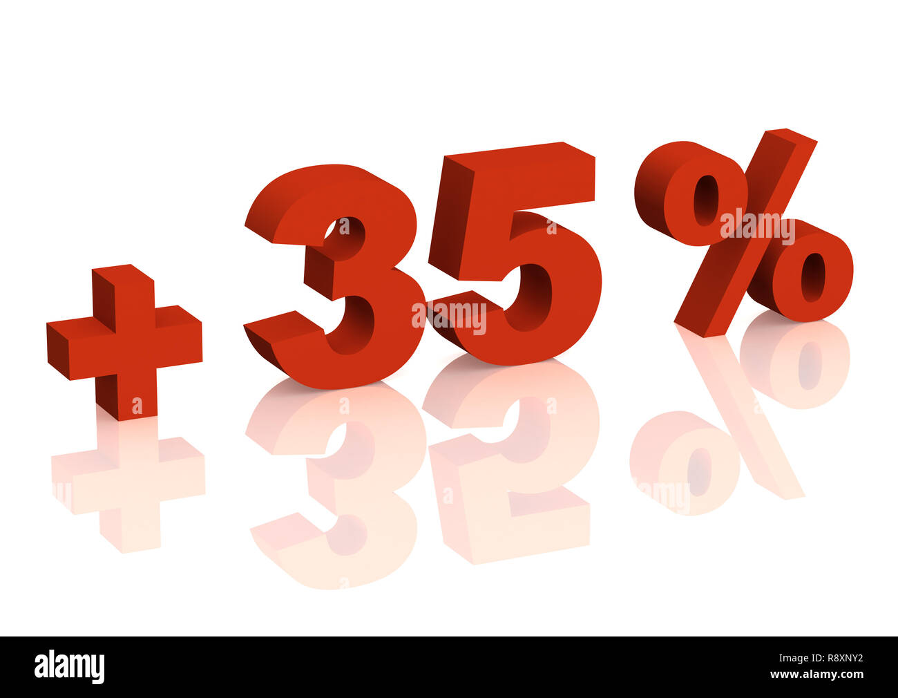 Red 3d inscription - plus of thirty five percent. Objects over white ...