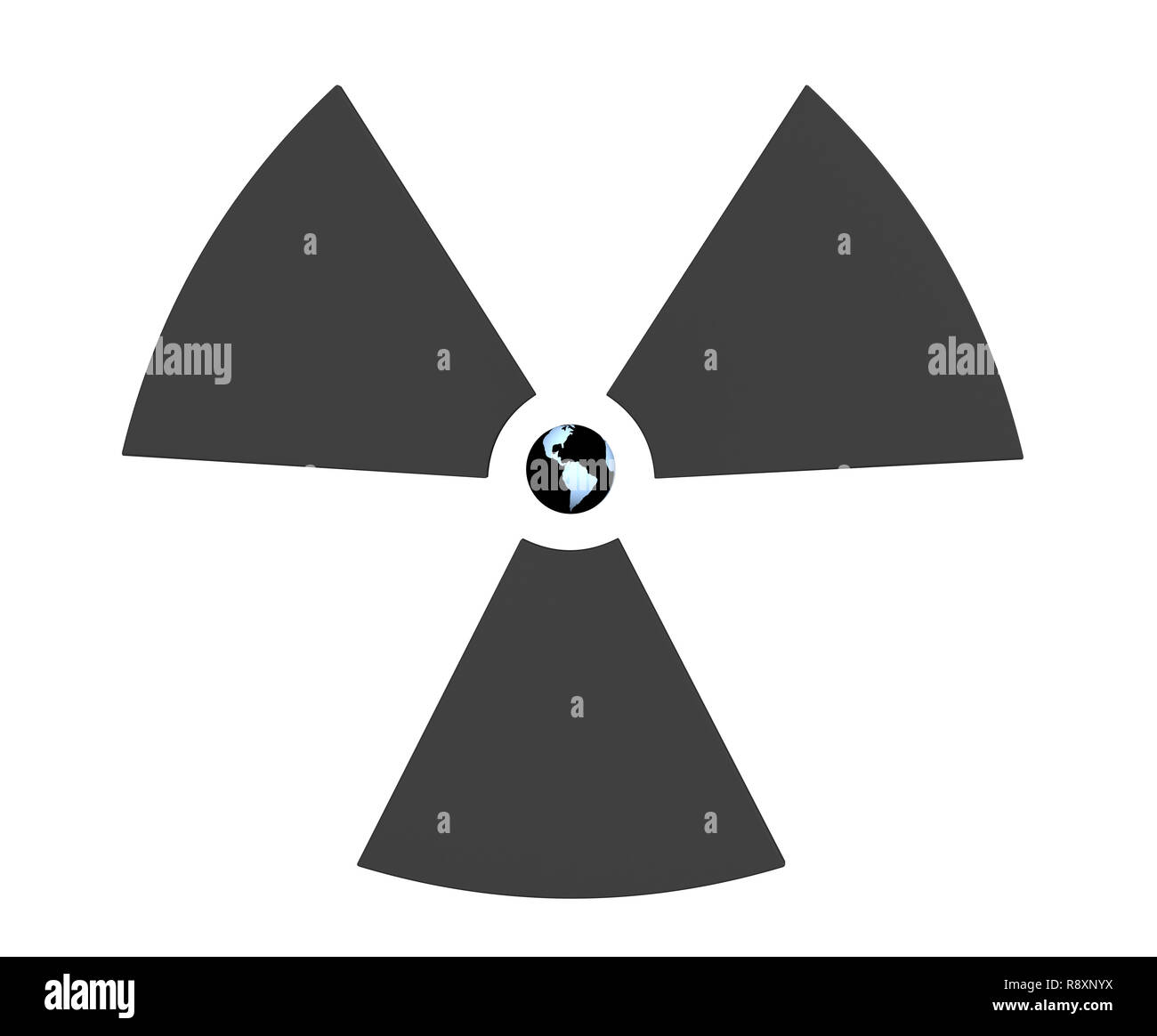Radioactive 3d symbol with Earth in the center. Object over white Stock ...
