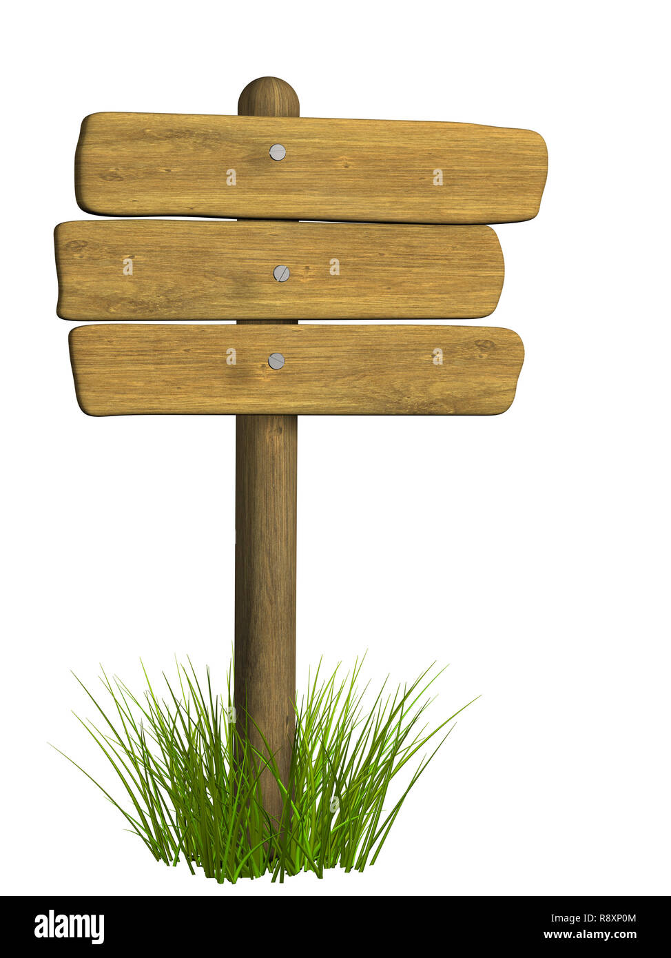 Wooden signboard from three boards. Object over white Stock Photo - Alamy