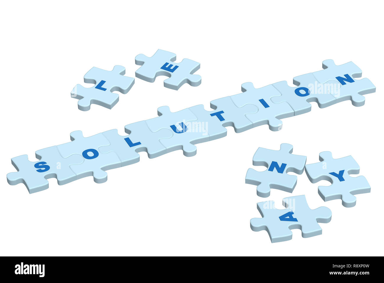 Word solution from slices of a puzzle. Objects over white Stock Photo ...