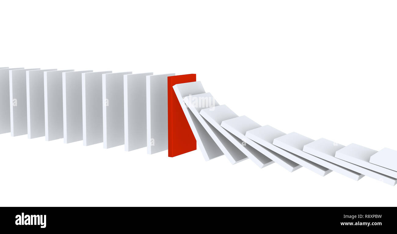 Red figure of a dominoes, holding falling other figures. Object over ...