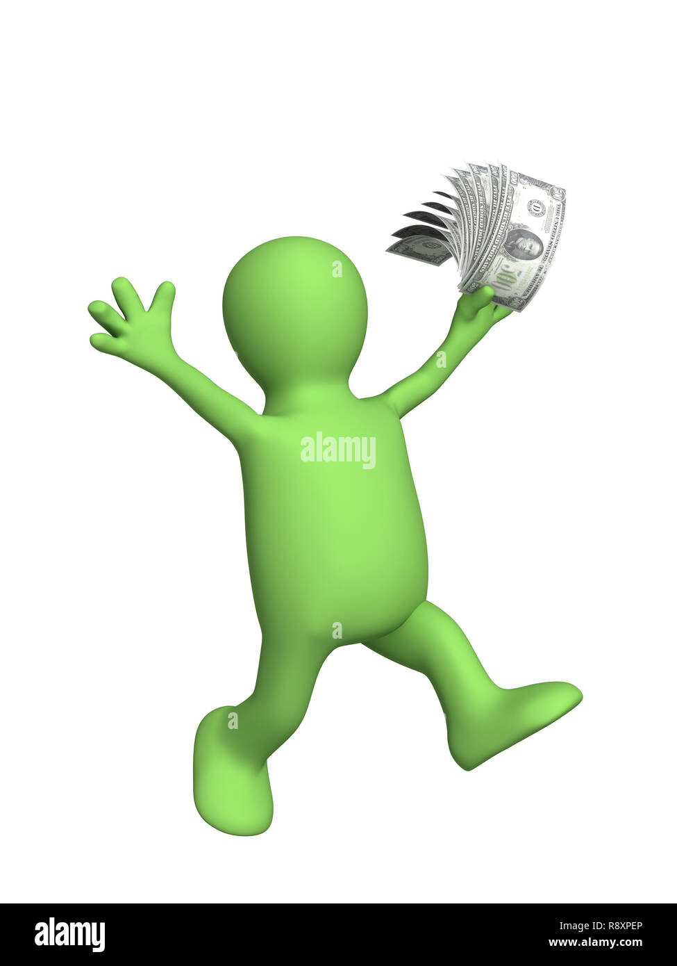 Happy puppet with money in a hand Stock Photo - Alamy