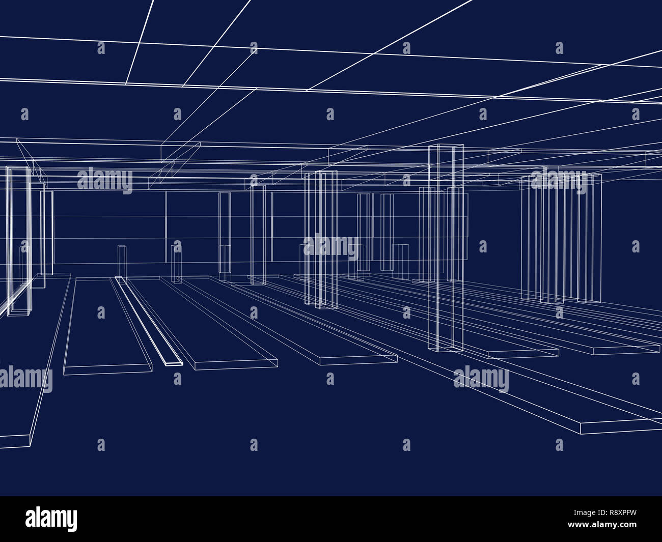 3d abstract sketch of an interior. Object over blue Stock Photo - Alamy