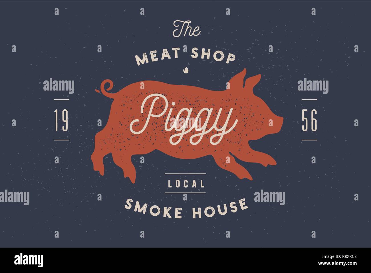 Piggy, pig, pork. Vintage label, logo, sticker, poster for Meat ...