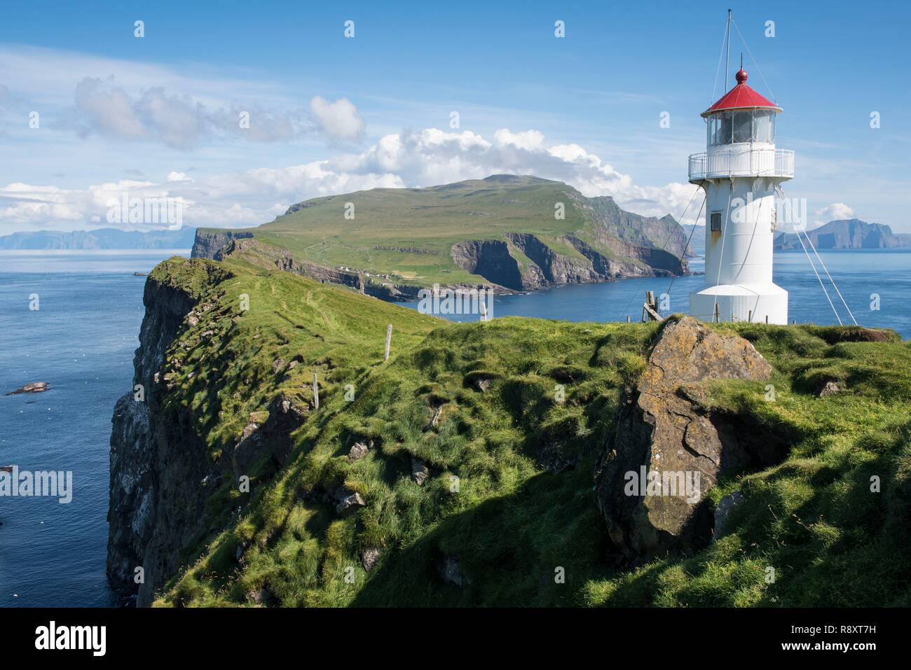 Denmark, Faroe Islands, Mykines Island, Mykinesholmur lighthouse ...