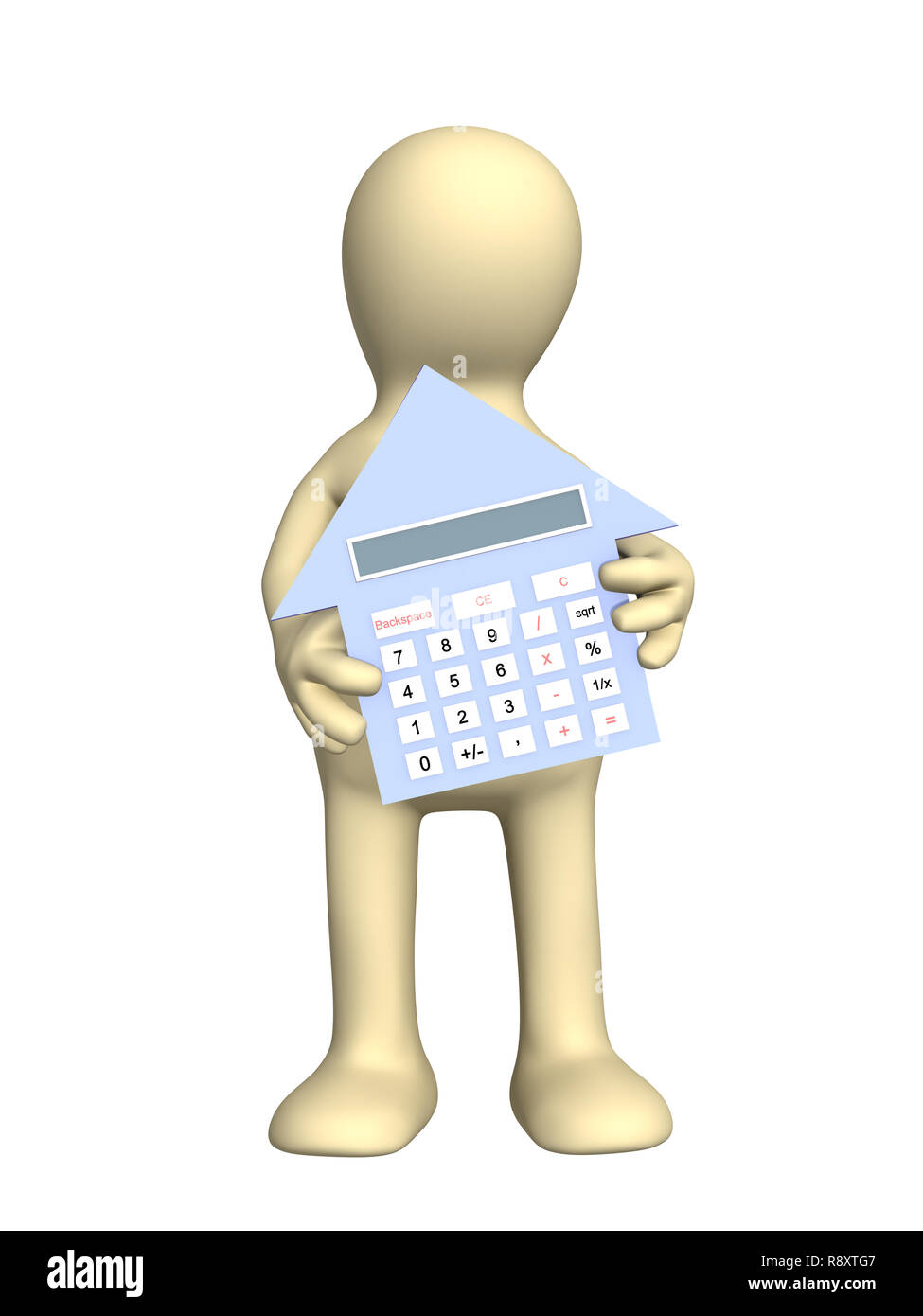 3d puppet with calculator in form of house Stock Photo - Alamy