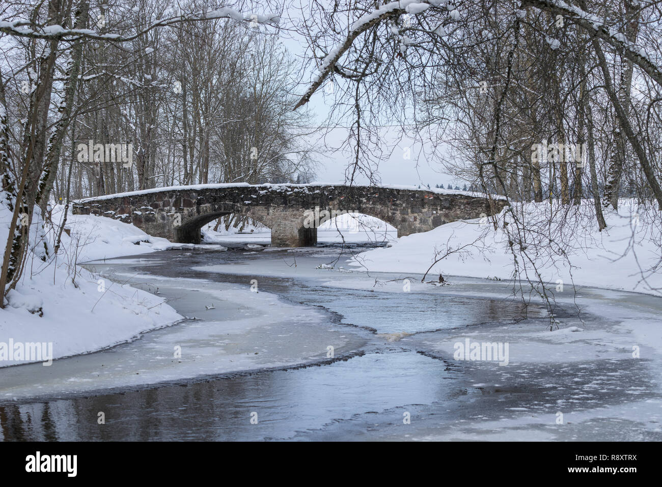 Bridge and river landscape. Natural winter background pattern Stock ...
