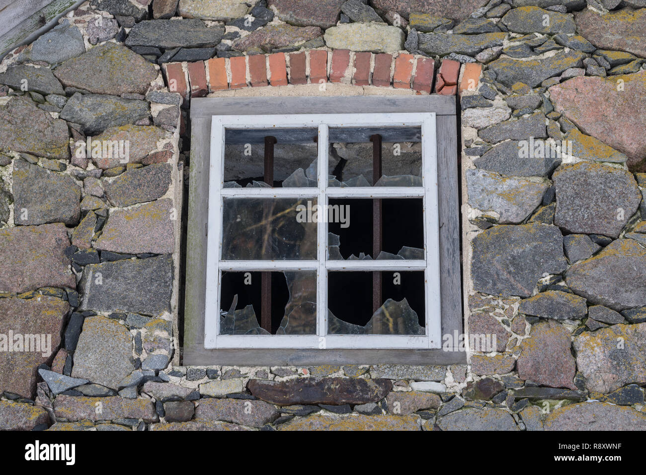 Stone wall texture and windows with frames, natural background pattern ...