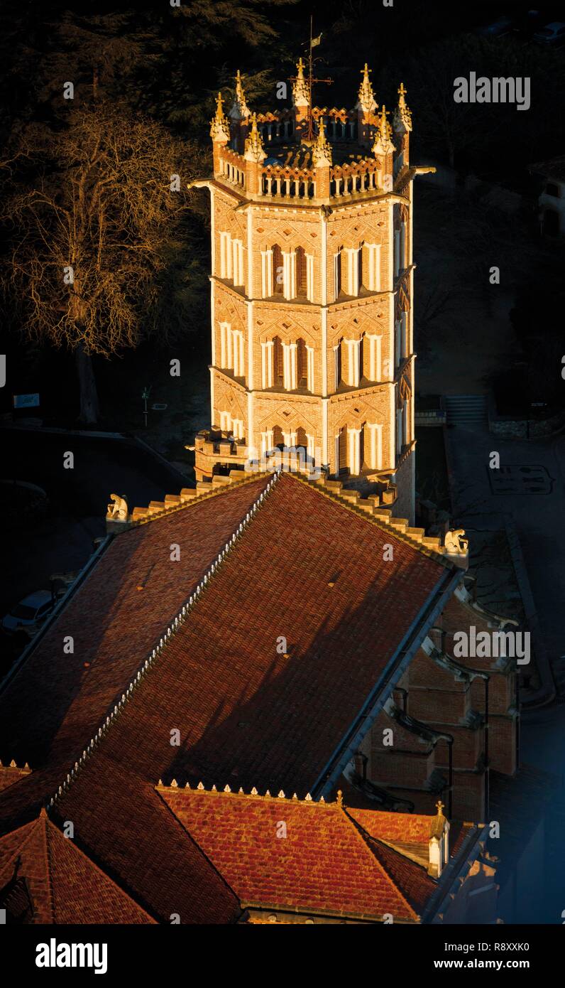 France, Pyrenees, Ariege, Pamiers, St-Volusien abbey church, aerial ...