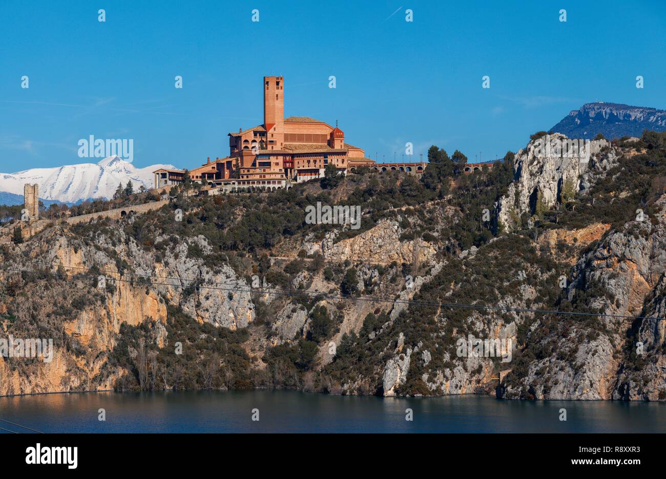 Spain, Aragon, Huesca, Barbastro, El Grado, Torreciudad, view of the ...