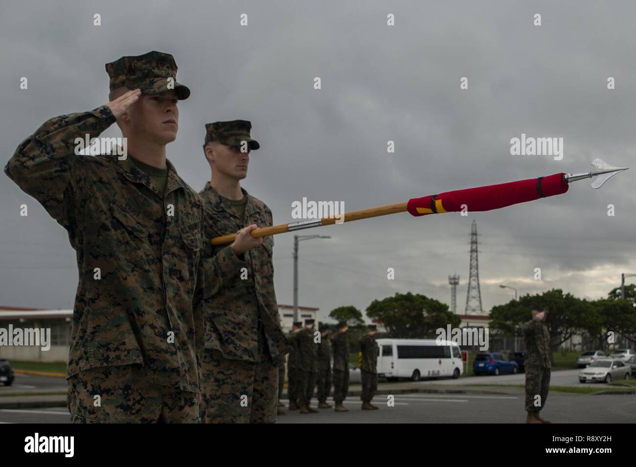1st Lt. Jacob Price, left, and Sgt. Samuel Cornett, right, salute the ...