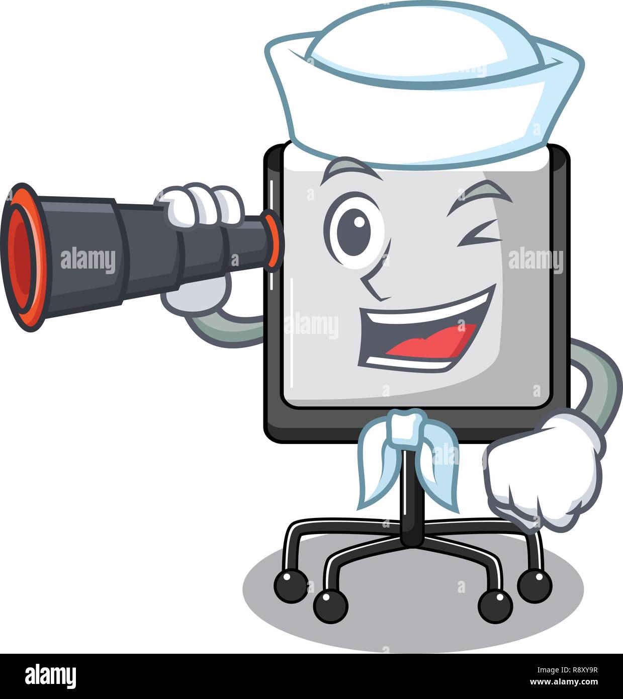 Sailor with binocular presentation board cartoon on the floor Stock ...