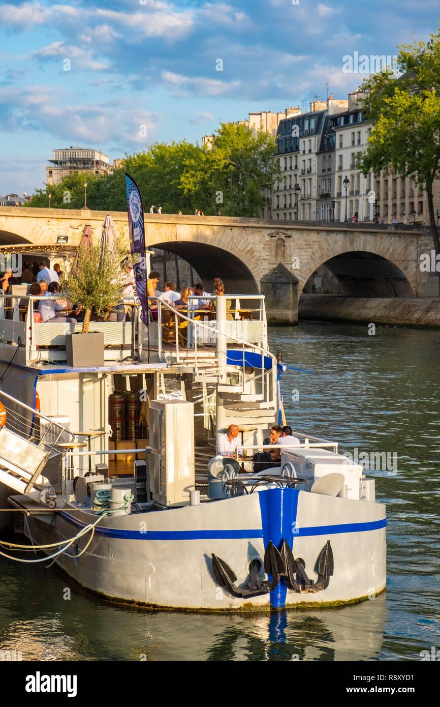 France, Paris, Seine River Park, barge cafe Stock Photo - Alamy