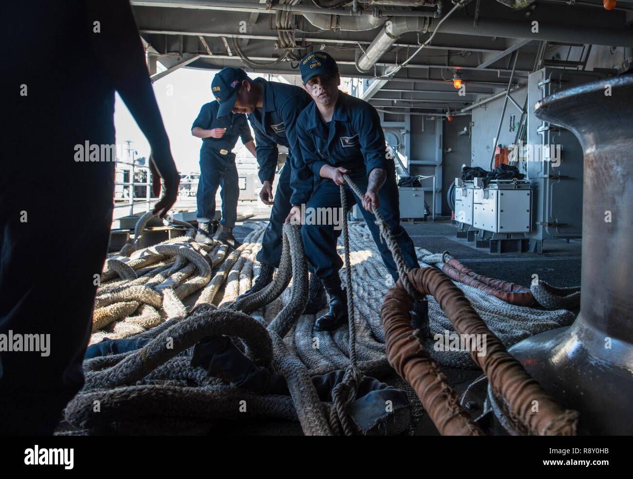 SAN DIEGO (Dec. 7, 2018) Seaman Cecilia David fakes out a mooring line ...