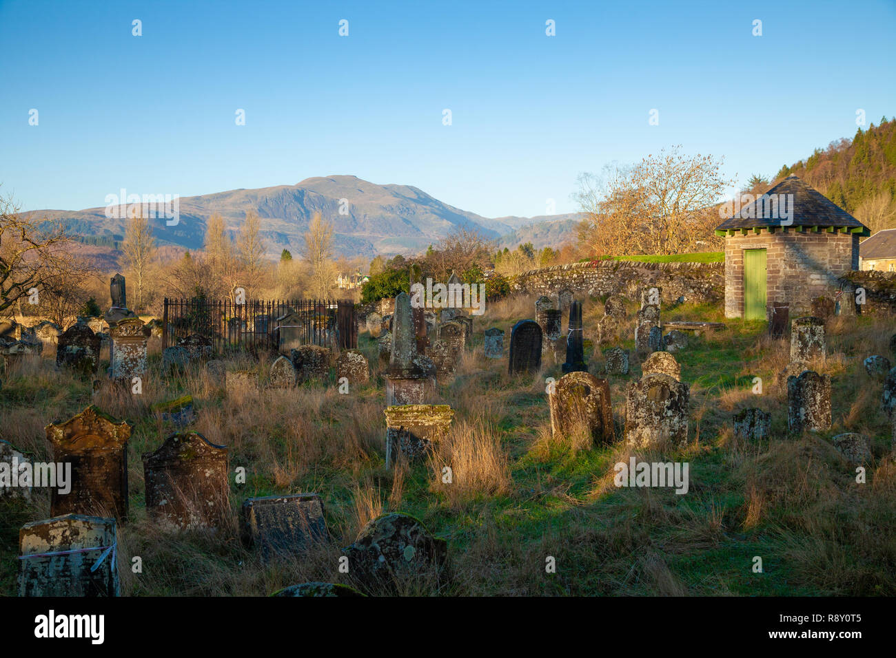 Ben Ledi from Saint Kessog's graveyard in Callander, Scotland Stock ...