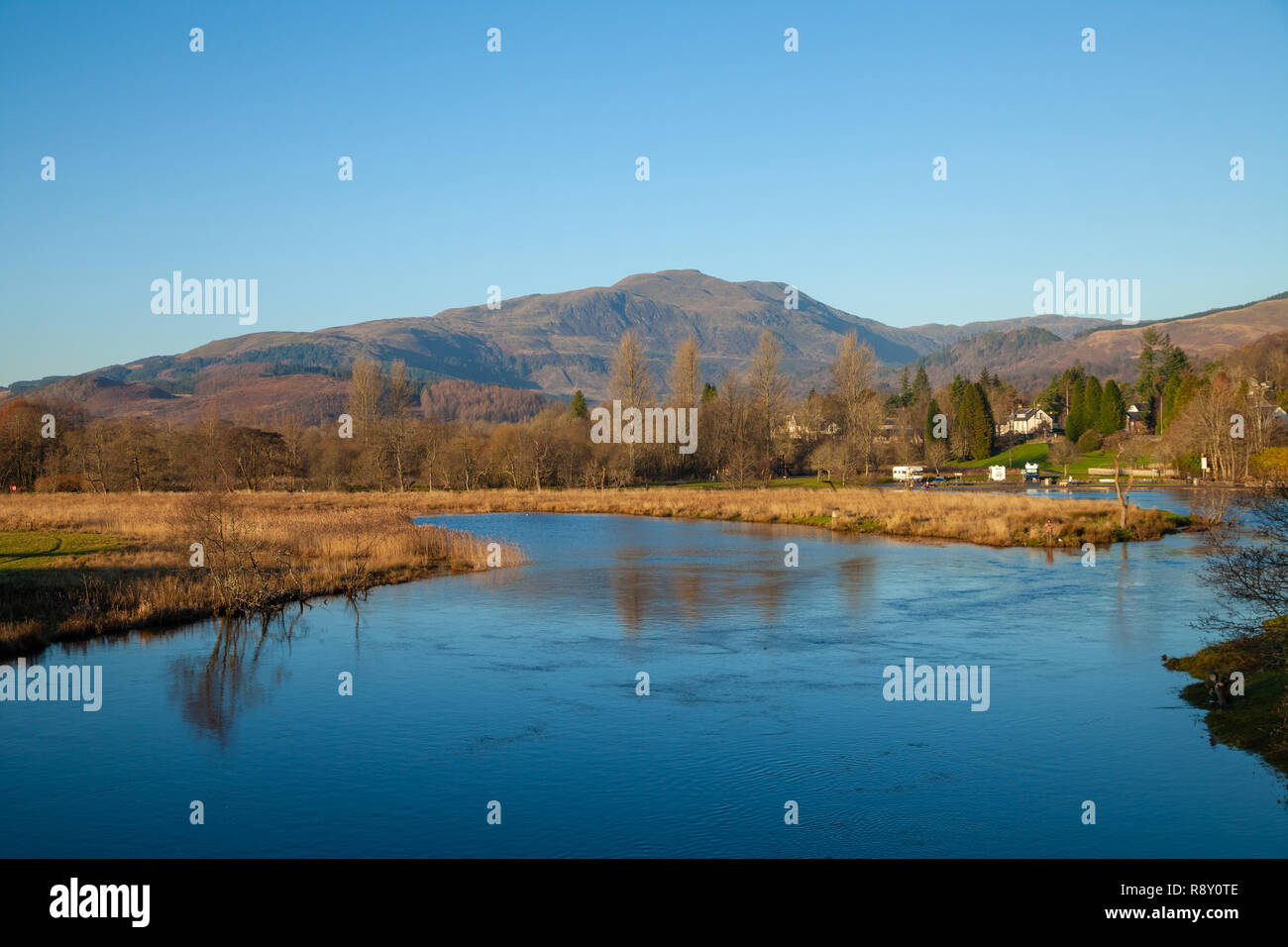 Looking over the River Teith to Ben Ledi from Callander Scotland Stock ...