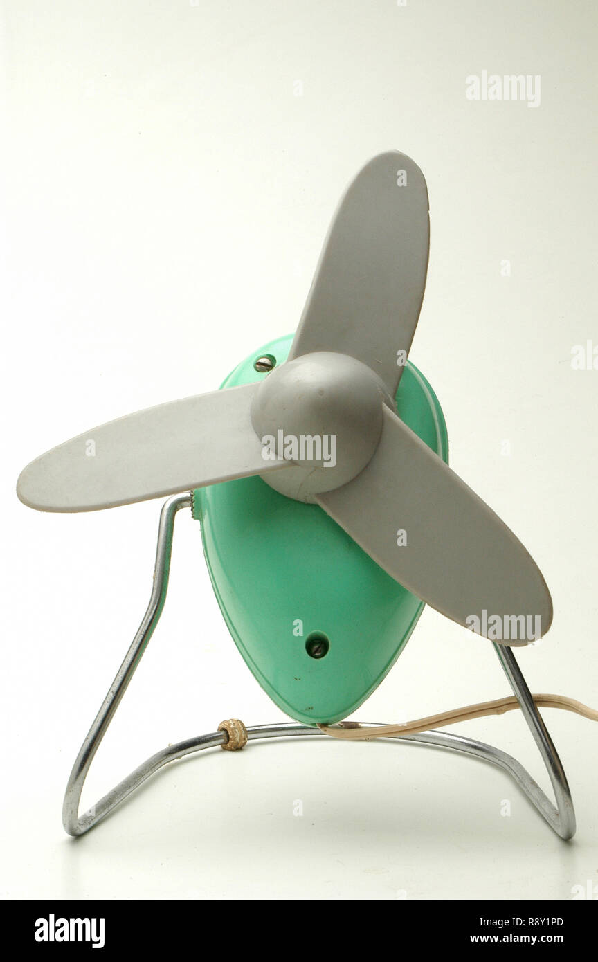 front perspective vintage fan, retro small fan, isolated fan, white ...