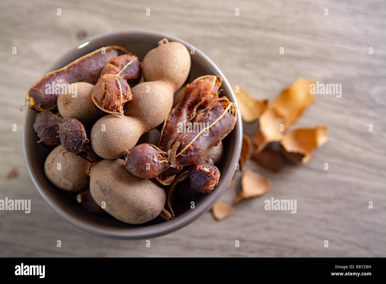 Fruits of tropcal Africal tree tamarind, used in cooking, traditional ...