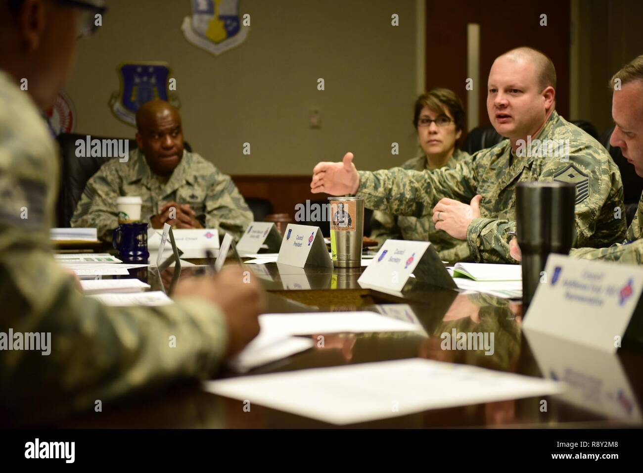 Master Sgt. Michael Varley addresses members of the 118th Wing First ...