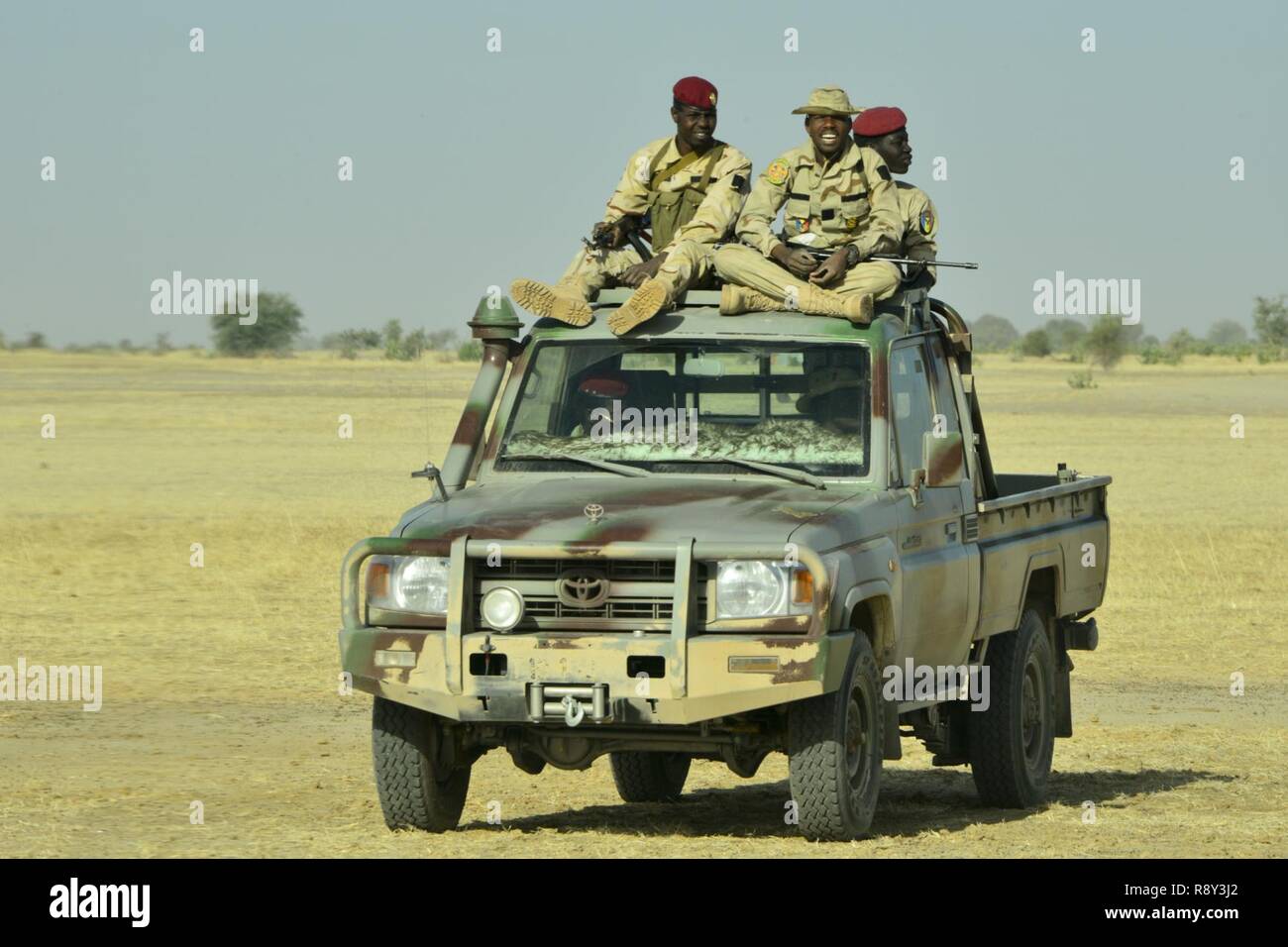 Chadian security personnel during a static line jump and airdrop in N ...