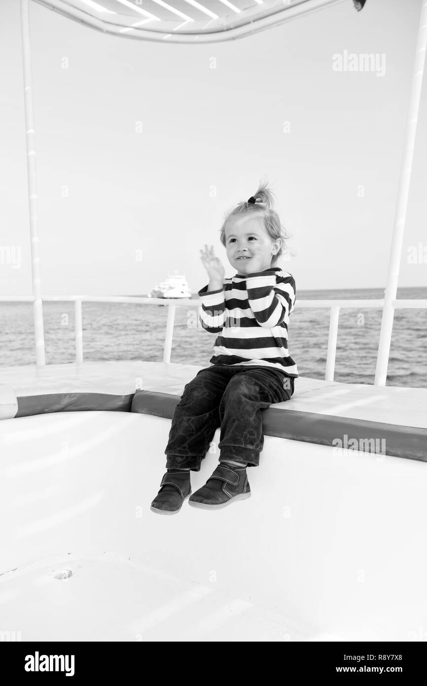 Best cruises for kids. Kid boy toddler travelling sea cruise. Child in ...