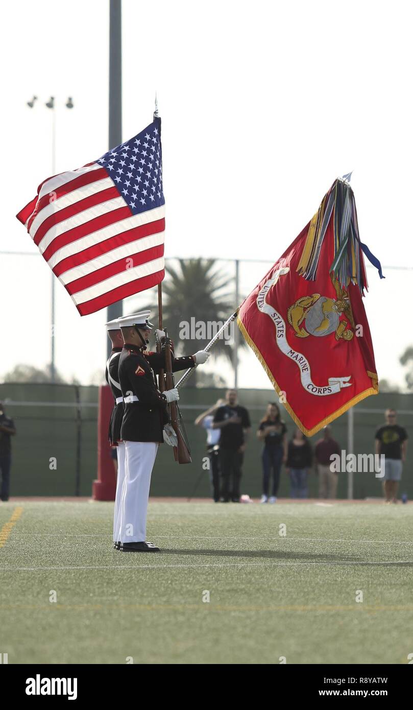 The Official Color Guard of the Marine Corps perform during the Battle ...