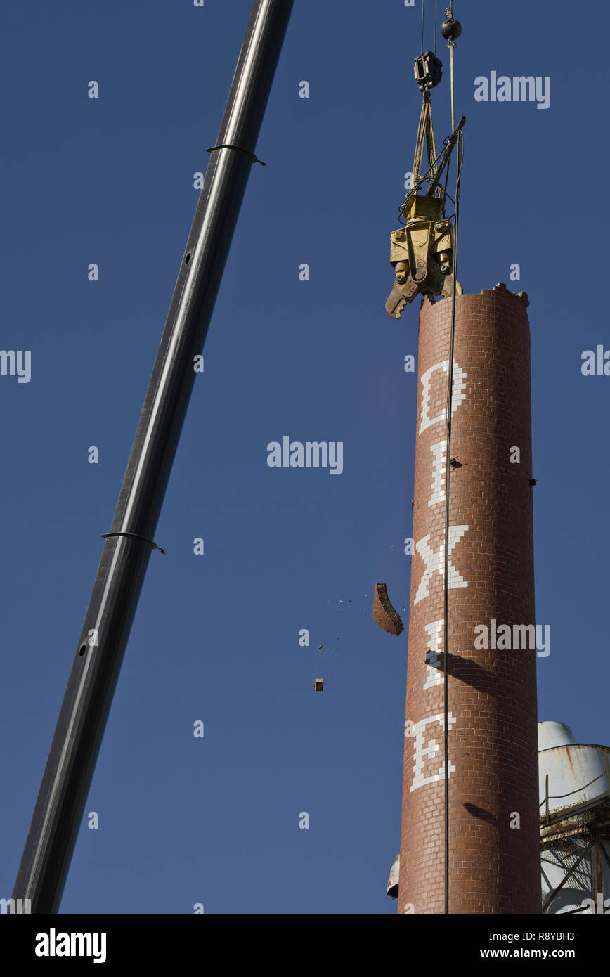 Dixie Smokestack demolition. Lexington, NC. Lexington Home Brands Plant ...