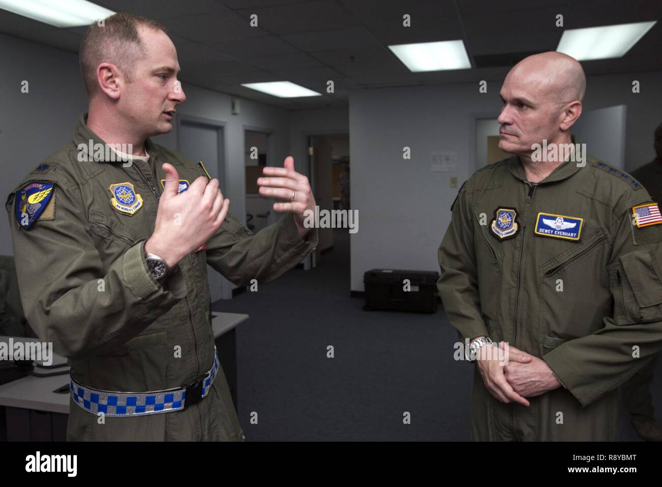 Lt. Col. Jeff Mrozinski, left, 305th Inspector General, explains the ...