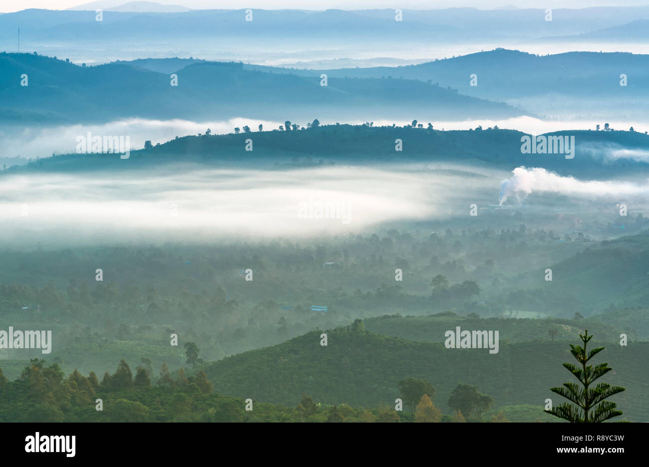 Plateau landscape with cloud cover in the morning on the mountains is ...